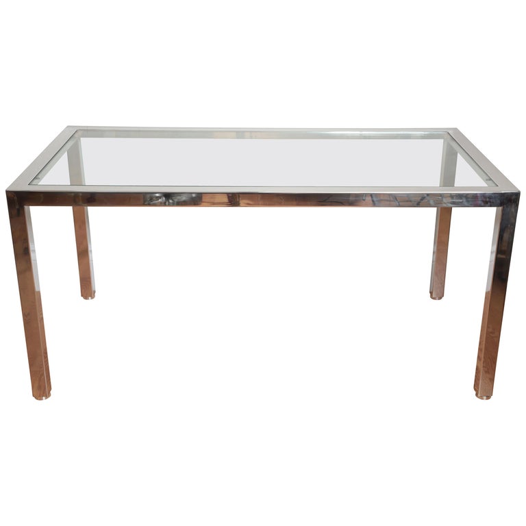 Mid-Century Modern Chrome and Glass Writing Table at 1stDibs