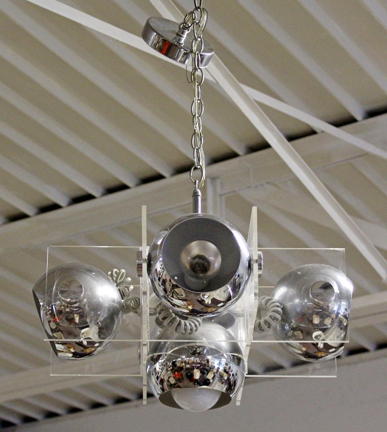 Mid-Century Modern Chrome Lucite Cubic Light Fixture Chandelier, 1970s ...