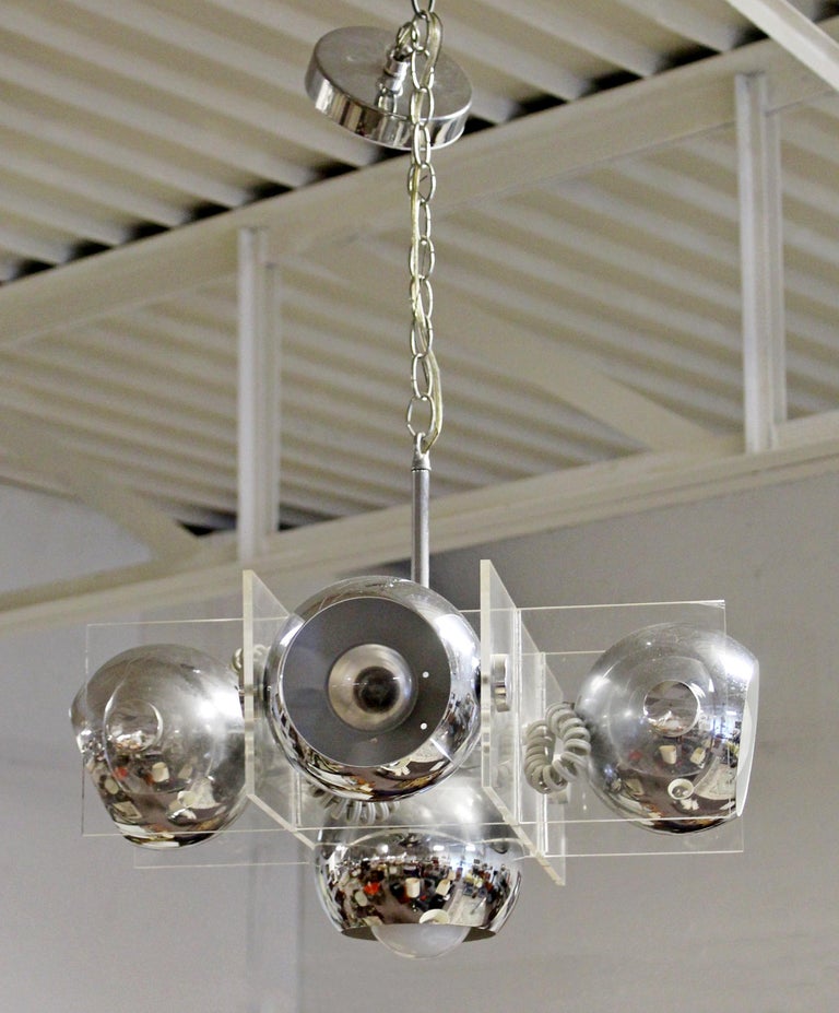 Mid-Century Modern Chrome Lucite Cubic Light Fixture Chandelier, 1970s ...