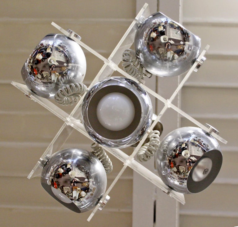 Mid-Century Modern Chrome Lucite Cubic Light Fixture Chandelier, 1970s ...