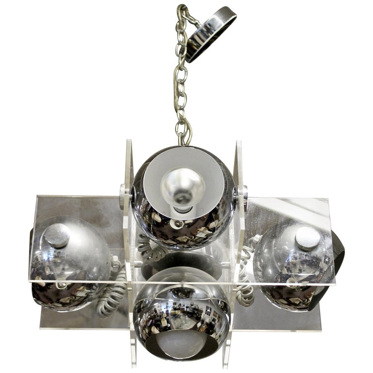 Mid-Century Modern Chrome Lucite Cubic Light Fixture Chandelier, 1970s ...