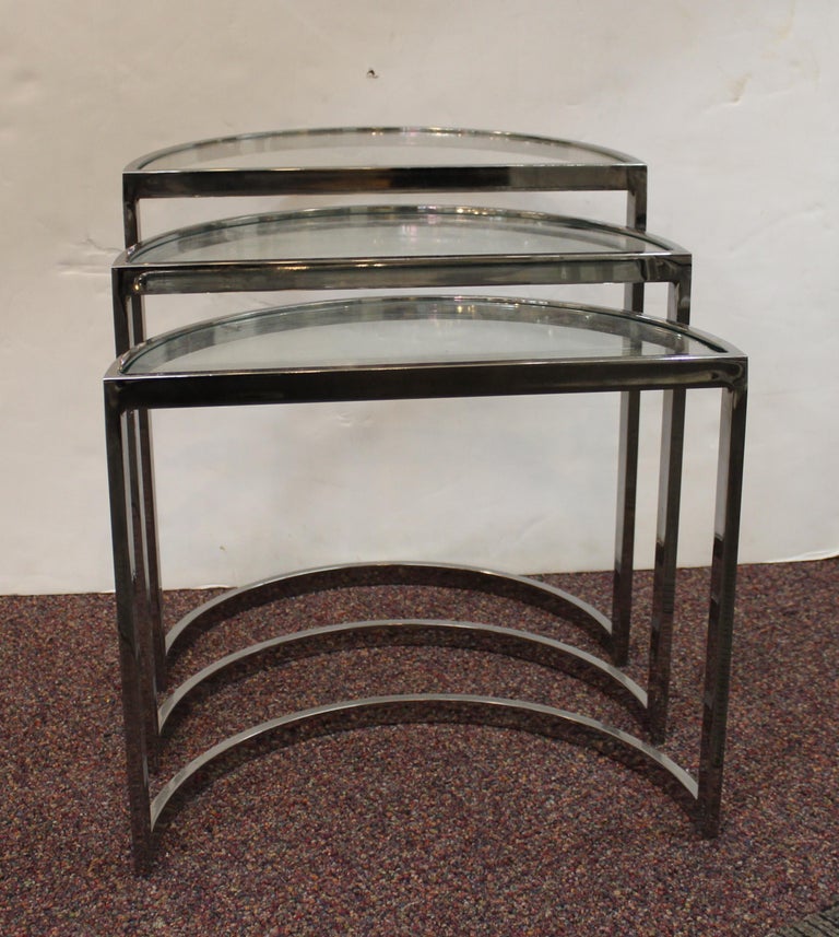 Mid-Century Modern Chrome Nesting Tables in Half-Moon Shapes at 1stDibs