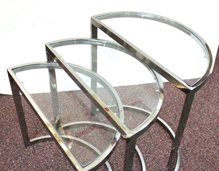 Mid-Century Modern Chrome Nesting Tables in Half-Moon Shapes at 1stDibs