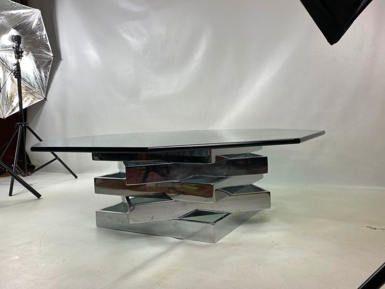 Mid-Century Modern Chrome Stacked Octagon Glass Coffee Table For Sale ...