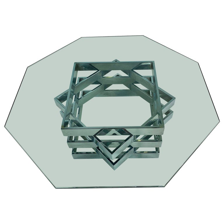 Mid-Century Modern Chrome Stacked Octagon Glass Coffee Table For Sale ...