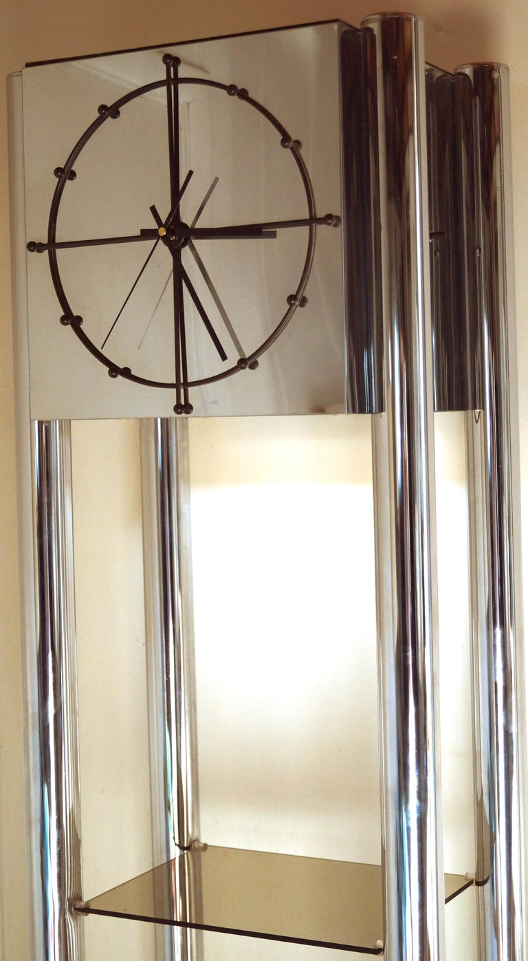 Mid-Century Modern Chrome Standing Grandfather Fall Clock with Étagère ...