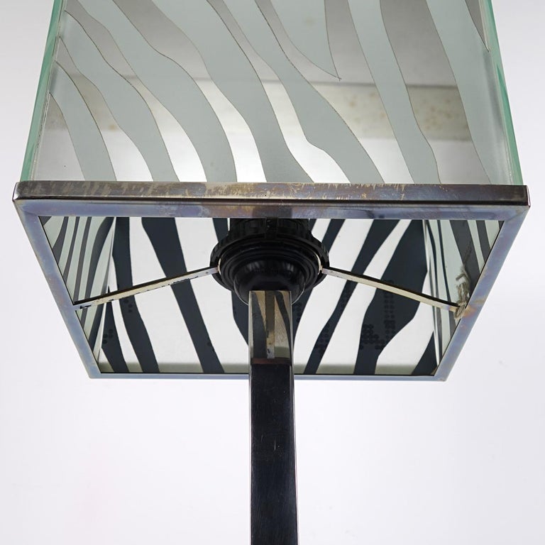 Mid-Century Modern Chrome Table Lamp with Glass Zebra Print Shade For ...