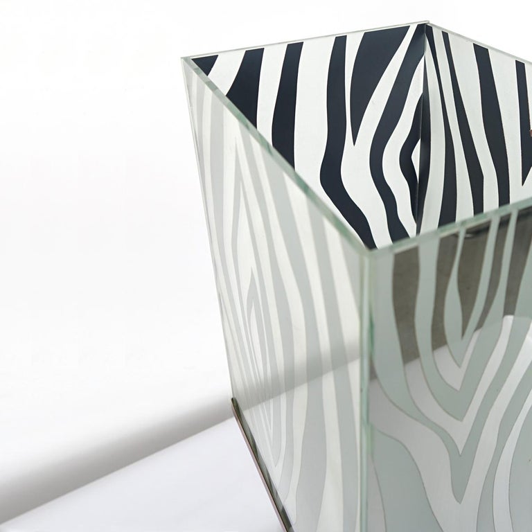 Mid-Century Modern Chrome Table Lamp with Glass Zebra Print Shade For ...
