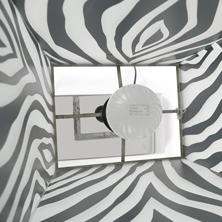 Mid-Century Modern Chrome Table Lamp with Glass Zebra Print Shade For ...