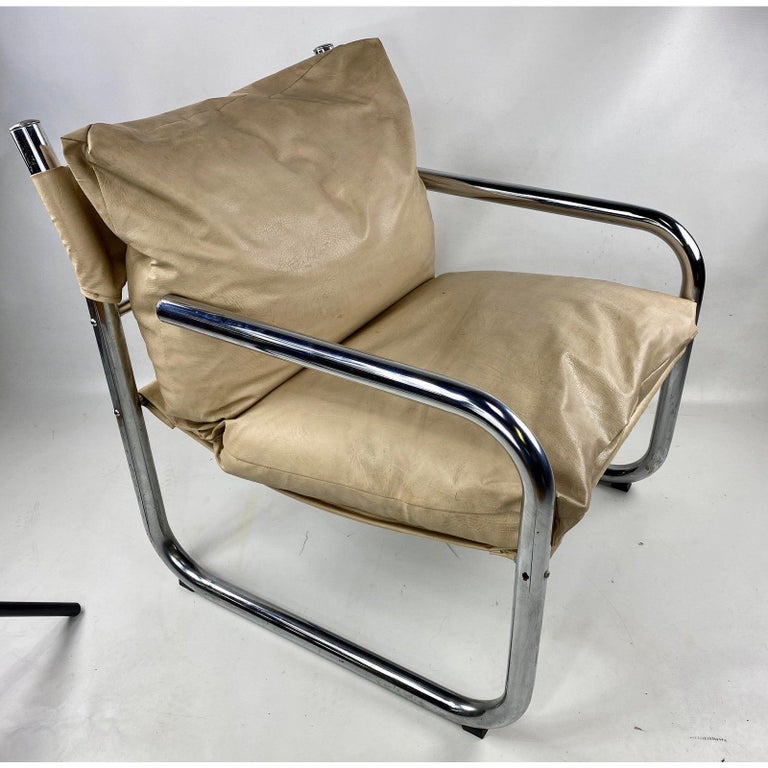 Mid-Century Modern Chrome Tubular Leather Sling Lounge Chair For Sale ...