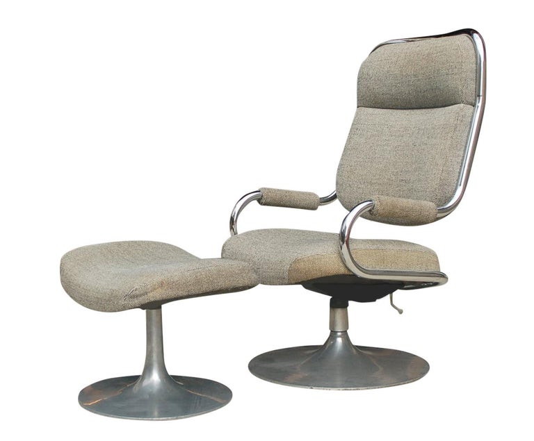 Mid-Century Modern Chrome Tubular Swivel Lounge Chair with Foot Stool ...