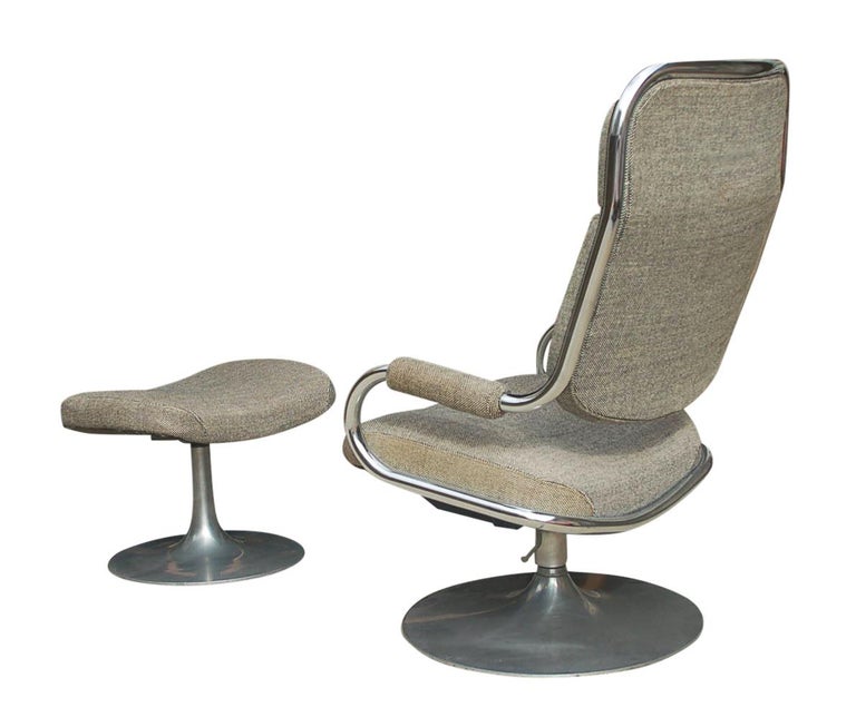 Mid-Century Modern Chrome Tubular Swivel Lounge Chair with Foot Stool ...