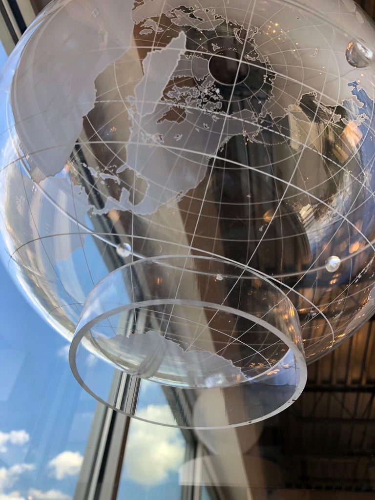 Clear Background Frosted Continents Lucite World Globe on Circular ...