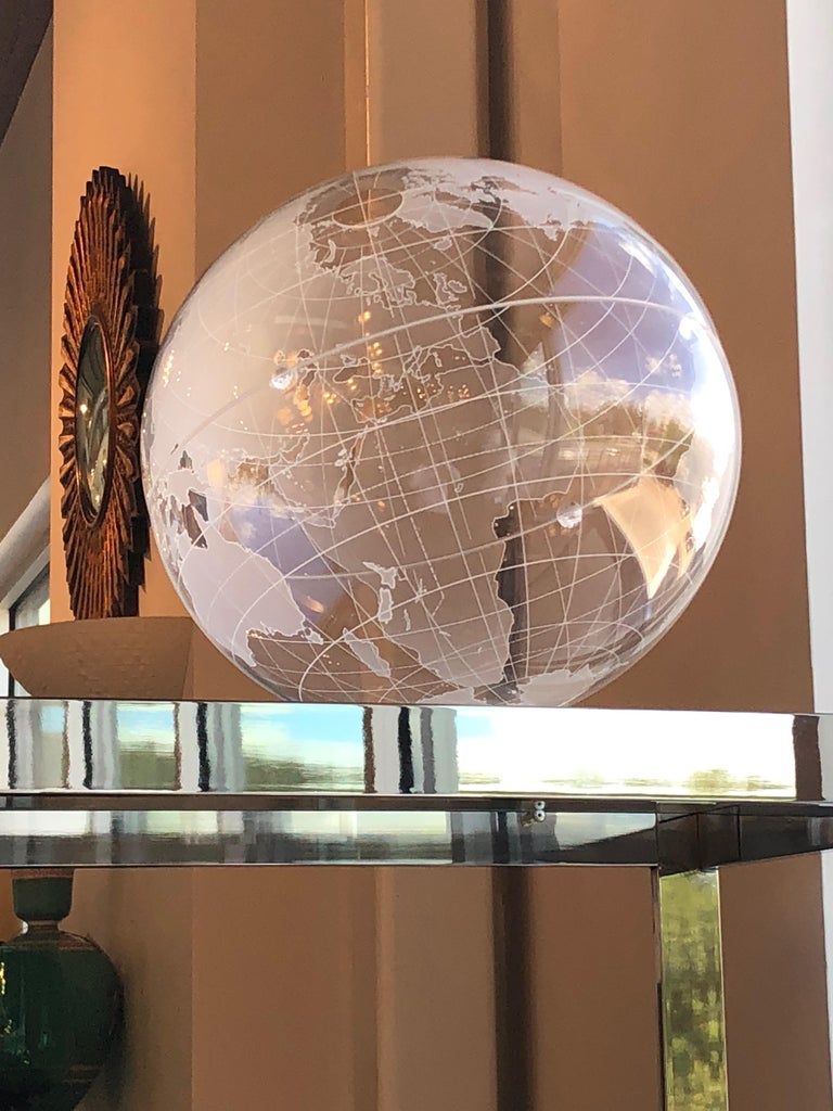 Clear Background Frosted Continents Lucite World Globe on Circular ...