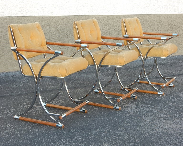 Mid-Century Modern Cleo Baldon Style Chrome Bar Stool Arm Chairs Set of ...