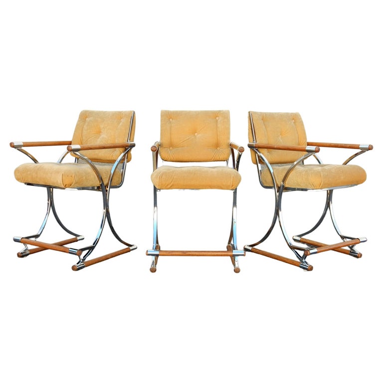 Mid-Century Modern Cleo Baldon Style Chrome Bar Stool Arm Chairs Set of ...