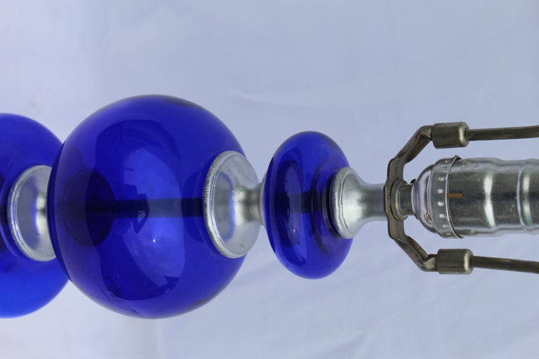 Mid-Century Modern Cobalt Blue Glass Lamps Pair For Sale at 1stDibs