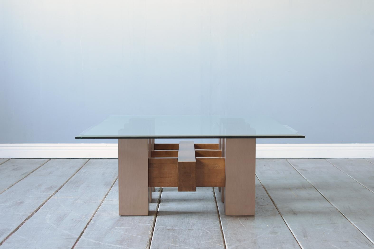Mid-Century Modern Beveled Glass Top Coffee Table For Sale at 1stDibs