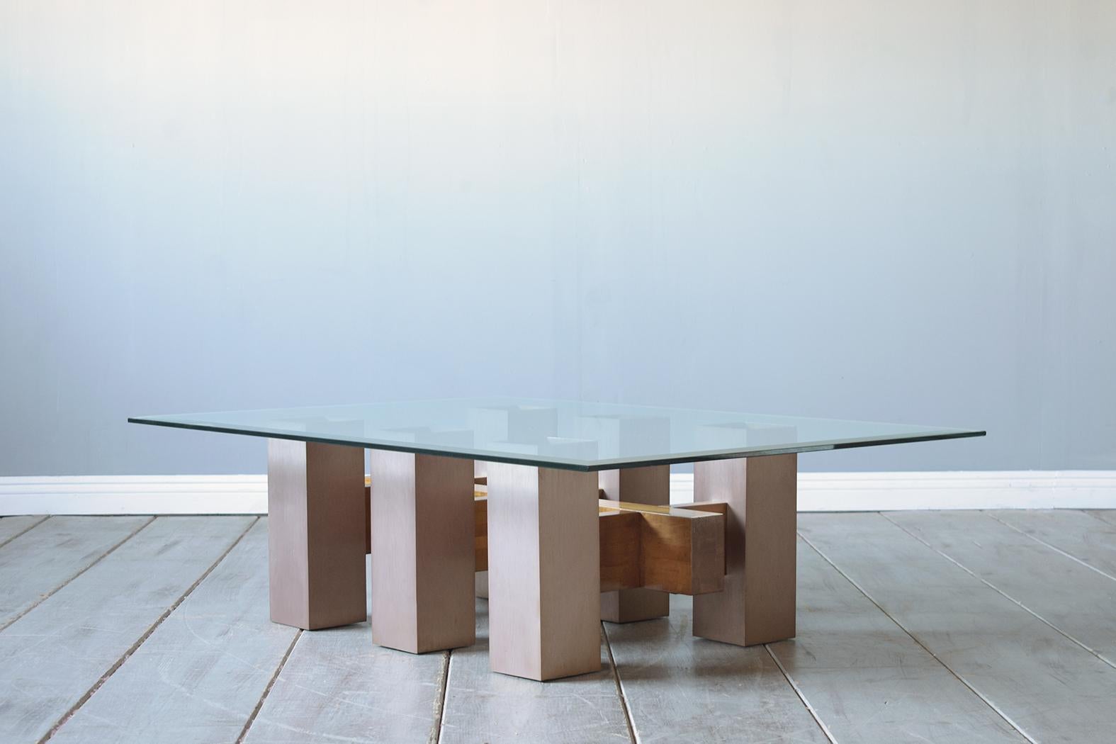 Mid-Century Modern Beveled Glass Top Coffee Table For Sale at 1stDibs