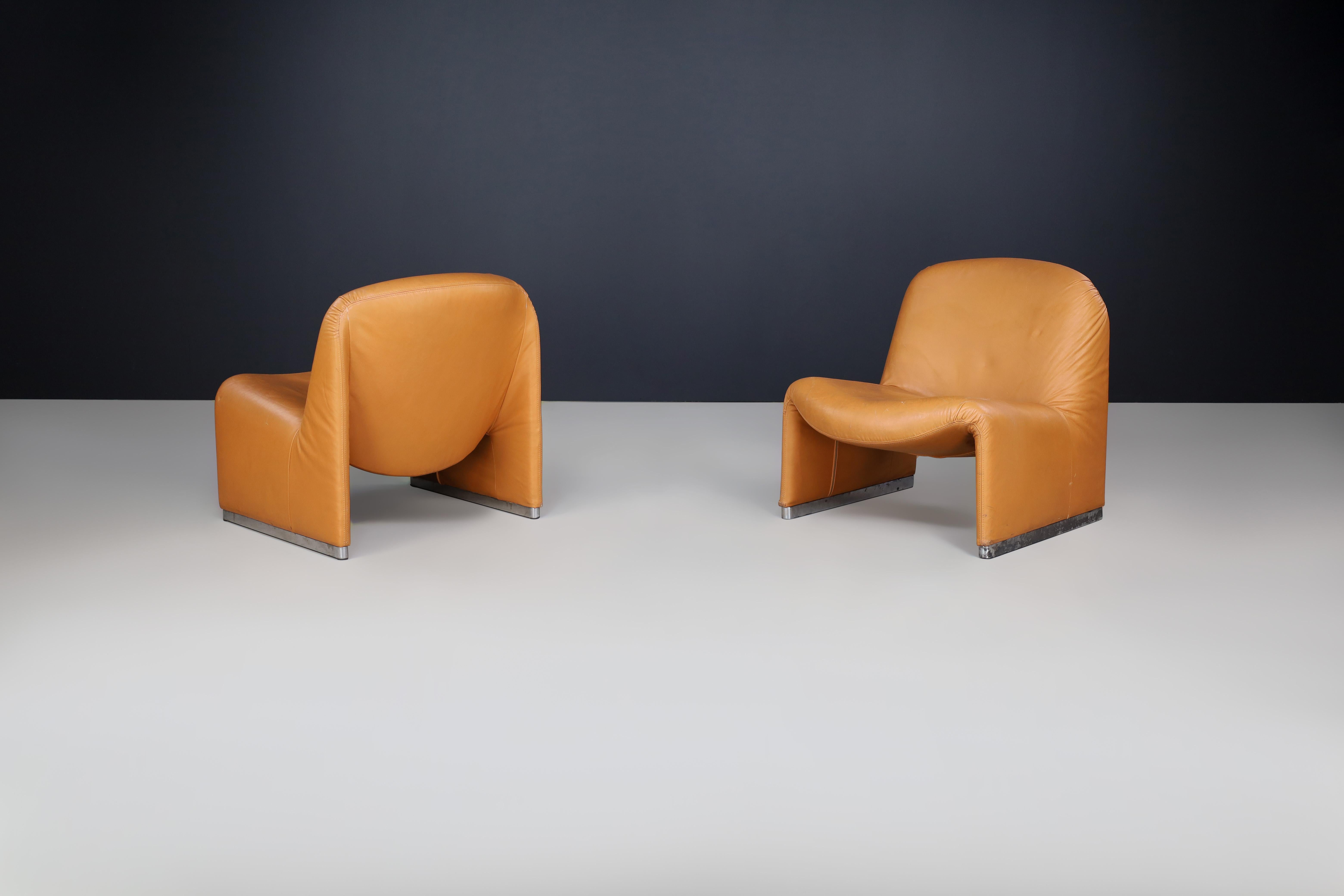 Mid-Century Modern Cognac Brown Leather Alky Chairs by Giancarlo ...