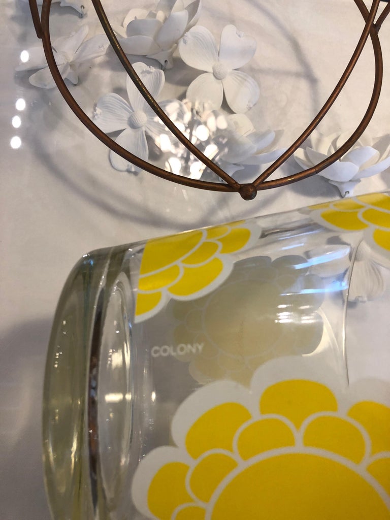 Mid-Century Modern Colony "Yellow Flower Power" Pattern Ice Bucket and ...