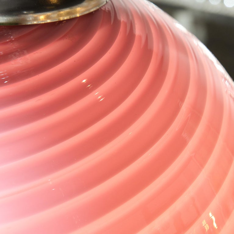 Mid-Century Modern Conical Candy Stripe Handblown Murano Pink Pendant ...