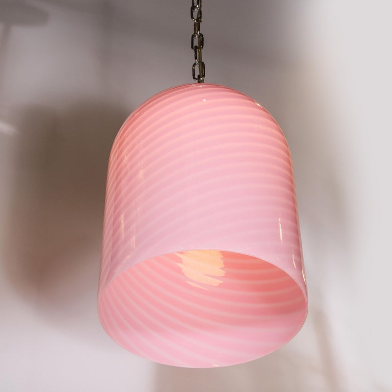 Mid-Century Modern Conical Candy Stripe Handblown Murano Pink Pendant ...