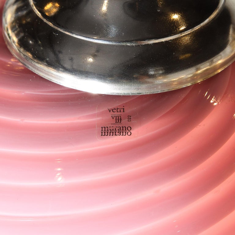 Mid-Century Modern Conical Candy Stripe Handblown Murano Pink Pendant ...