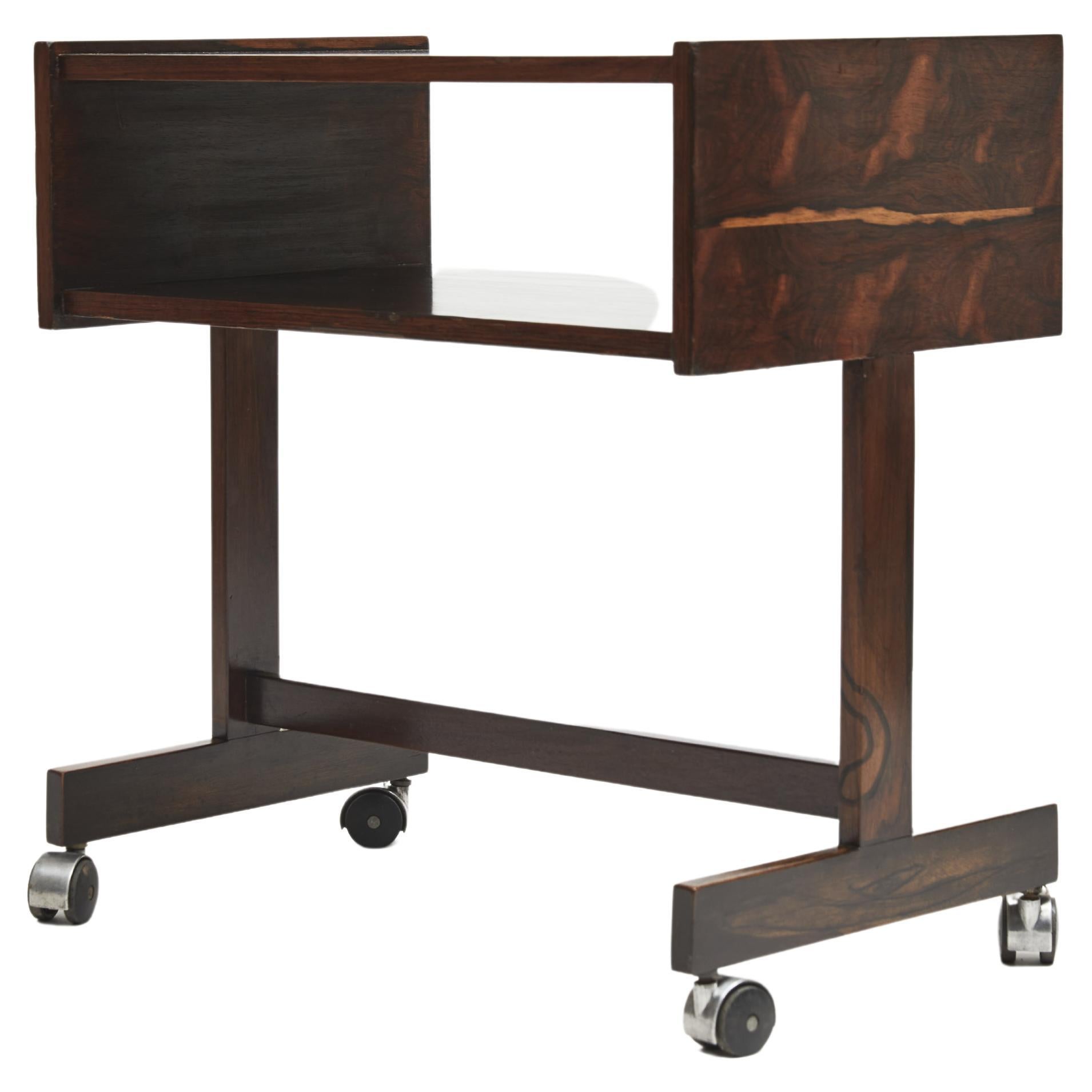 Mid-Century Modern Console in Hardwood and Chrome Wheels, Sergio ...