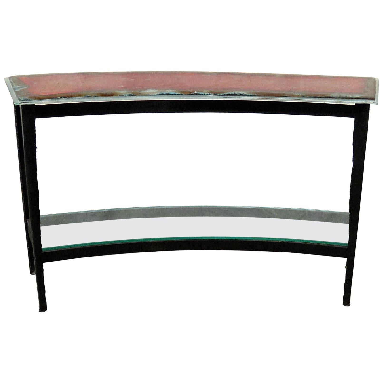 Mid-Century Modern Console Table with Studio Made Glass Top For Sale at ...