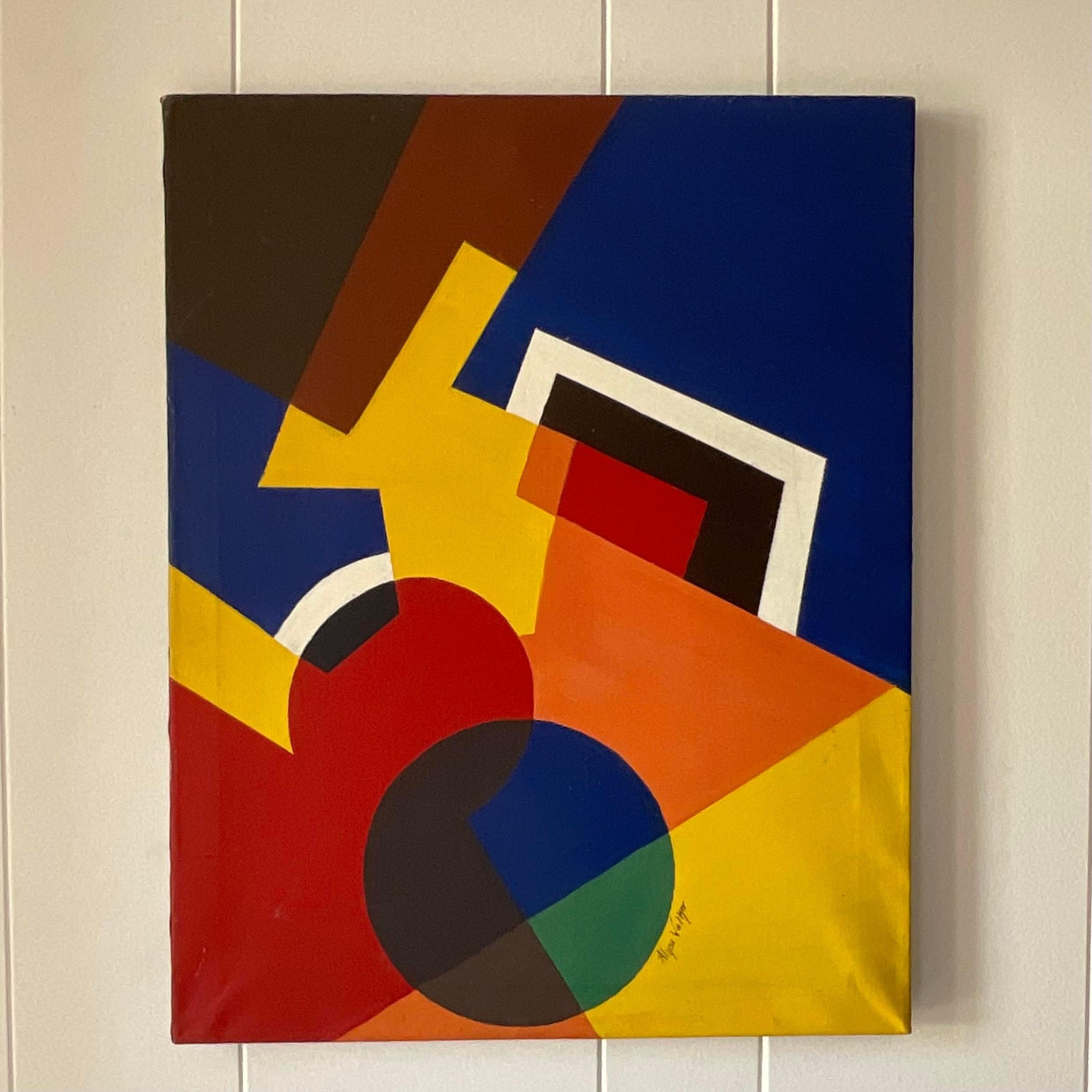 Mid-Century Modern Constructivist Hard Edge Abstract Painting, Signed ...