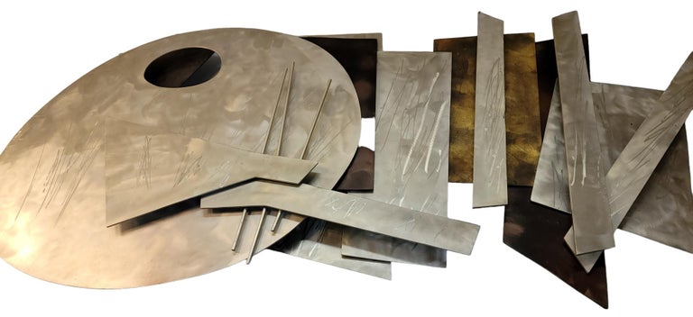 Mid-Century Modern Contemporary Brass and Chrome Wall Art in the Manner ...