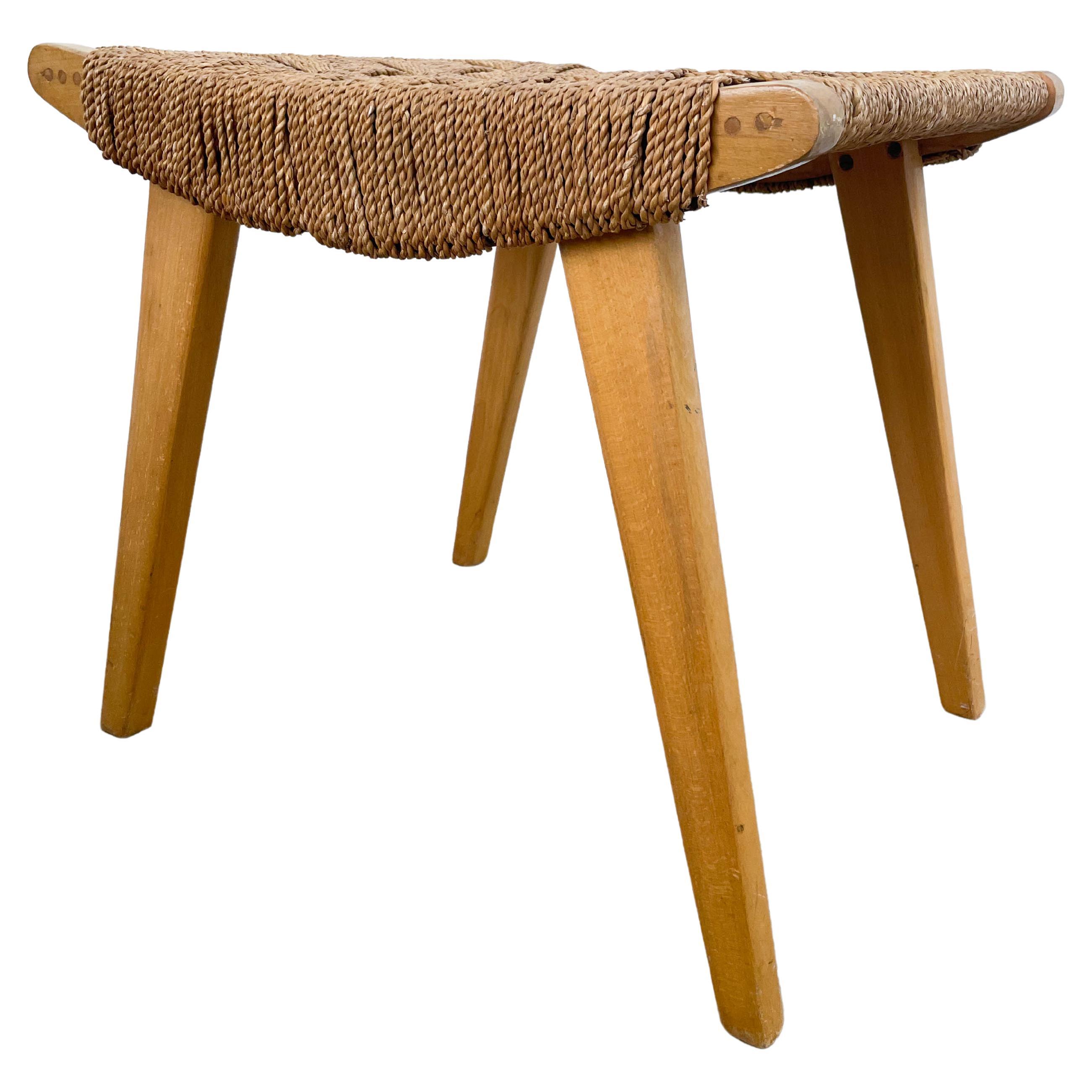 Mid-Century Modern Vintage Black Leather Metal Stool Johannes Spalt ...