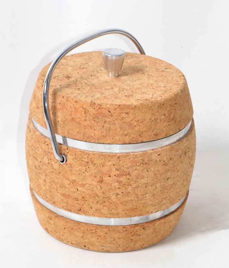 Mid-Century Modern Cork and Nickel Ice Bucket with Pyrex Glass ...