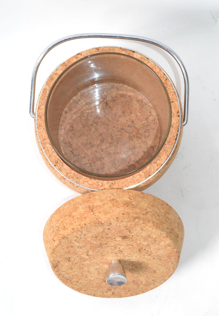 Mid-Century Modern Cork and Nickel Ice Bucket with Pyrex Glass ...