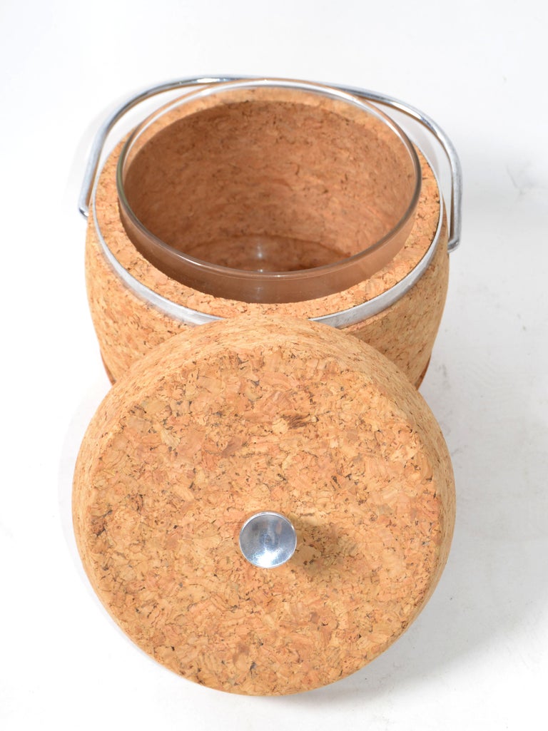 Mid-Century Modern Cork and Nickel Ice Bucket with Pyrex Glass ...