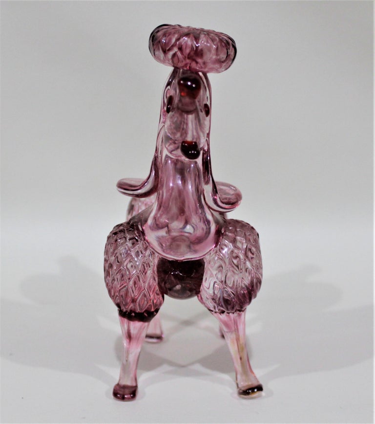 Mid-Century Modern Cranberry or Pink Art Glass Poodle Dog Figurine at ...