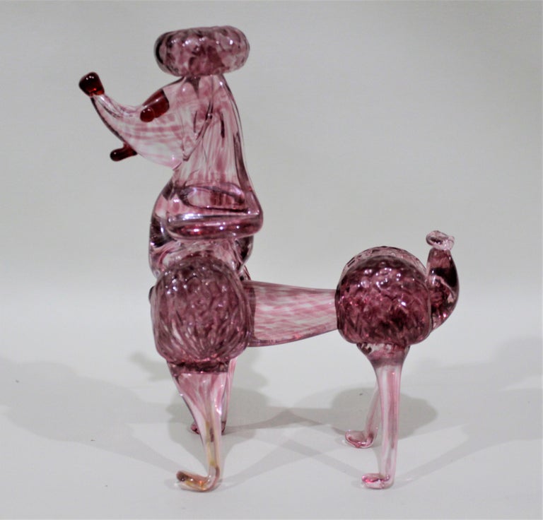 Mid-Century Modern Cranberry or Pink Art Glass Poodle Dog Figurine at ...