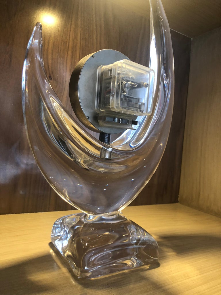 Mid-Century Modern Crescent Moon Shaped Crystal French Clock by Daum at ...