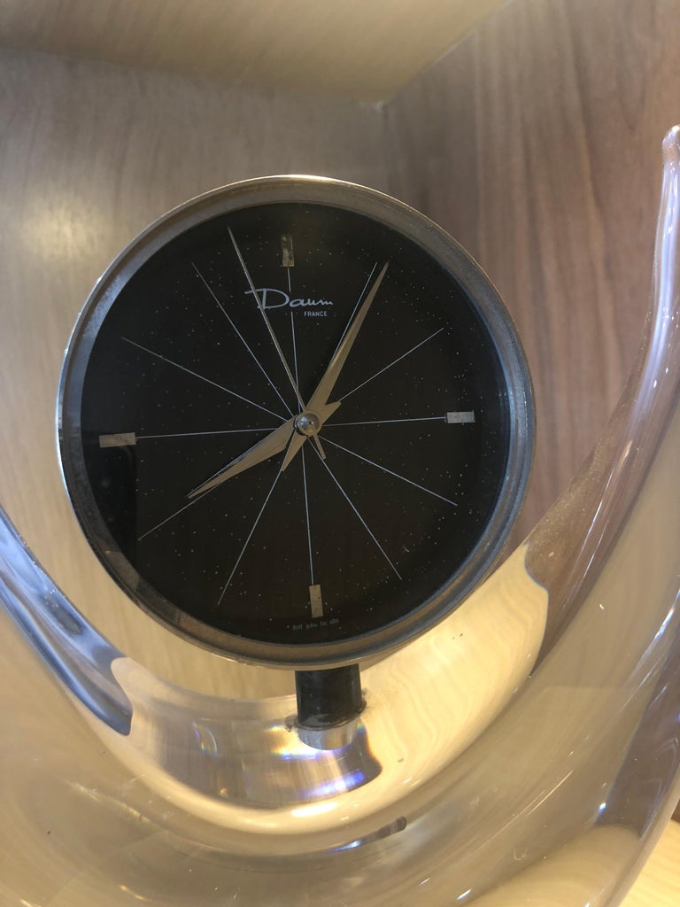 Mid-Century Modern Crescent Moon Shaped Crystal French Clock by Daum at ...