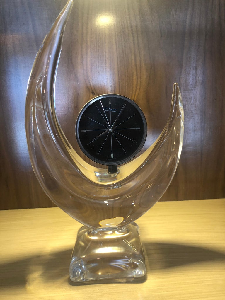 Mid-Century Modern Crescent Moon Shaped Crystal French Clock by Daum at ...