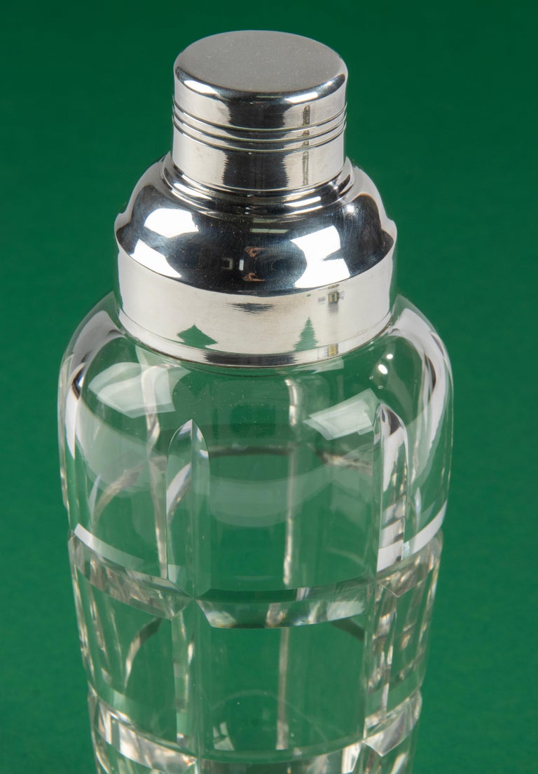 Mid-Century Modern Crystal Cocktail Shaker with Silver Plated Top ...
