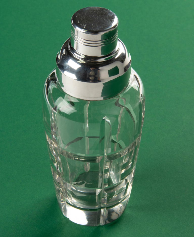 Mid-Century Modern Crystal Cocktail Shaker with Silver Plated Top ...