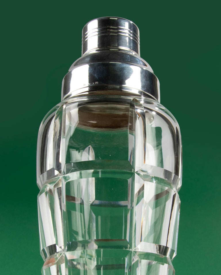 Mid-Century Modern Crystal Cocktail Shaker with Silver Plated Top ...
