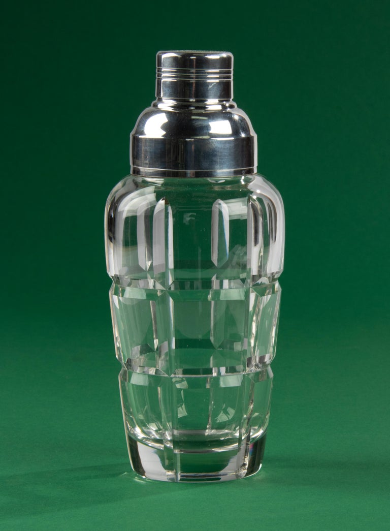 Mid-Century Modern Crystal Cocktail Shaker with Silver Plated Top ...