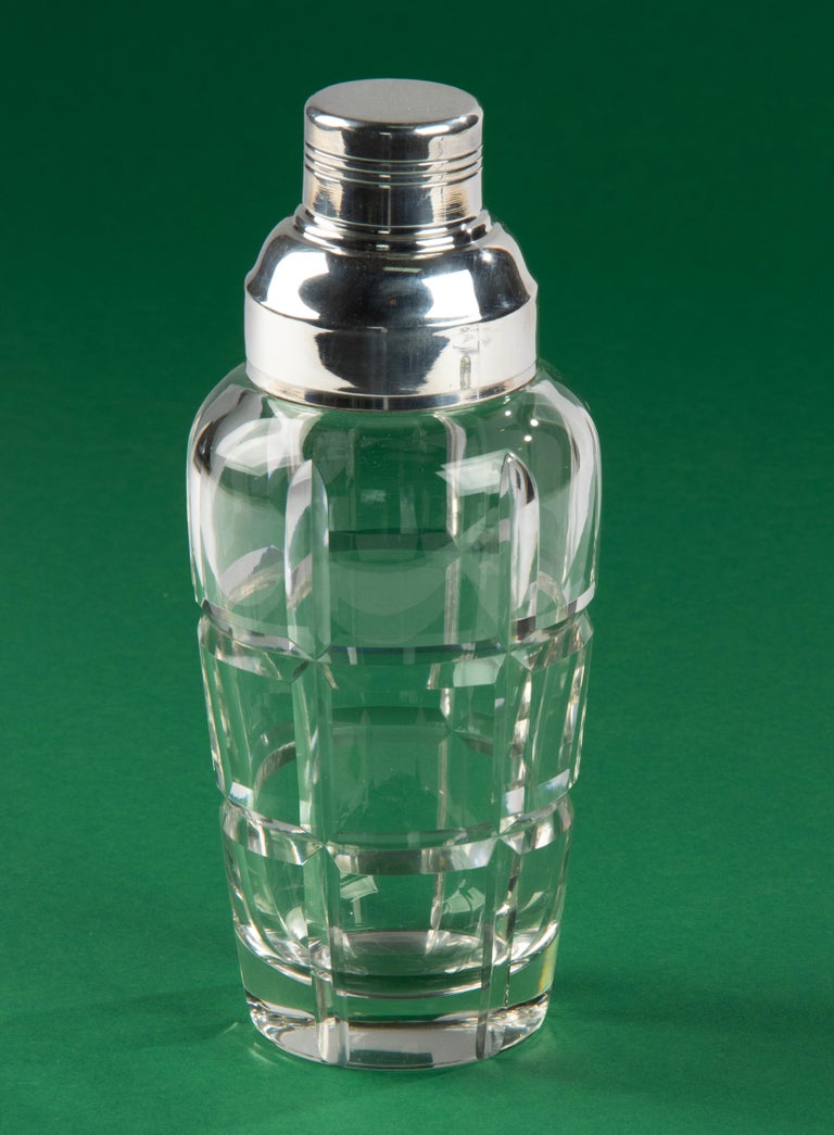 Mid-Century Modern Crystal Cocktail Shaker with Silver Plated Top ...