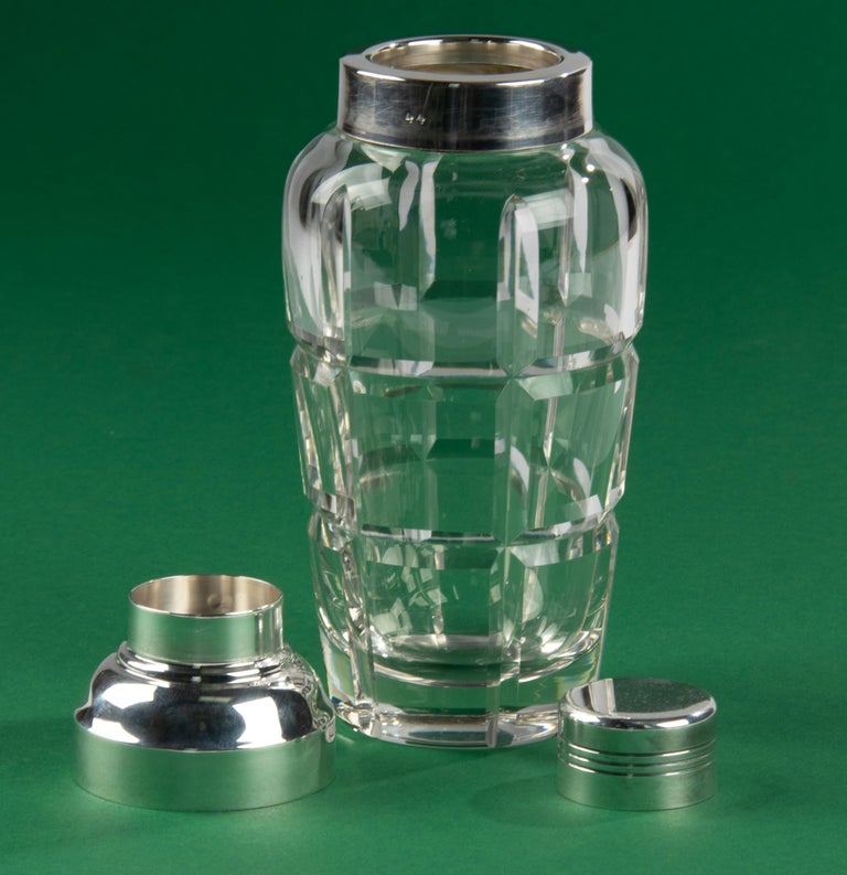 Mid-Century Modern Crystal Cocktail Shaker with Silver Plated Top ...