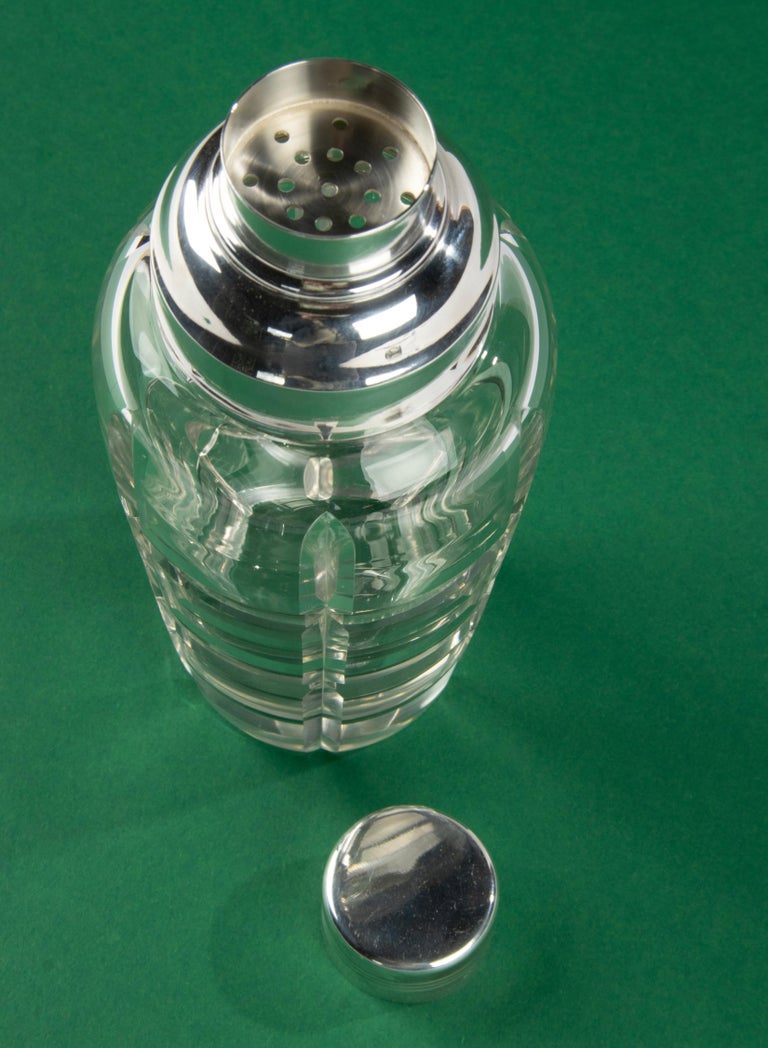 Mid-Century Modern Crystal Cocktail Shaker with Silver Plated Top ...
