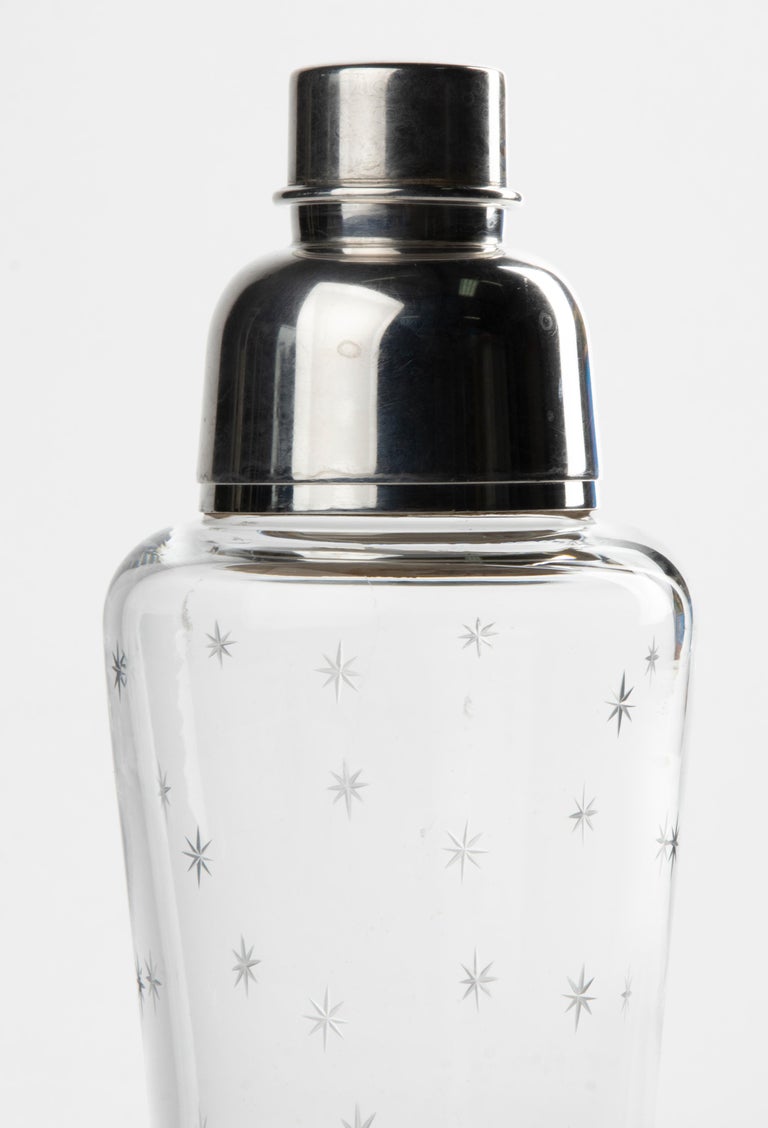 Mid-Century Modern Crystal Cocktail Shaker with Silver Plated Top For ...