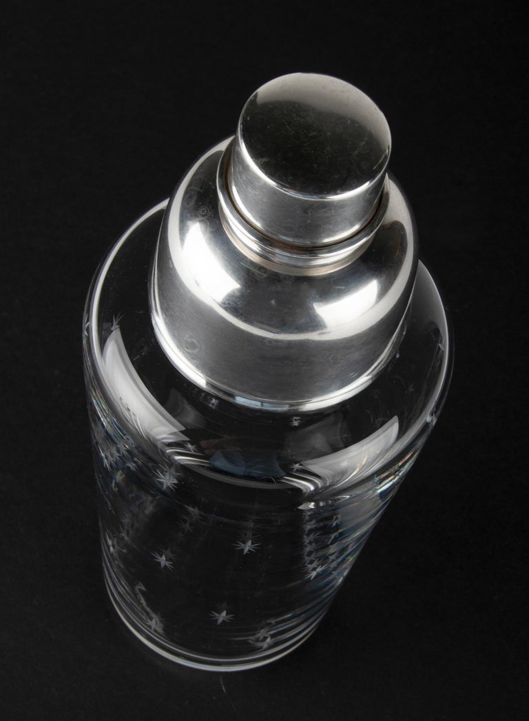 Mid-Century Modern Crystal Cocktail Shaker with Silver Plated Top For ...